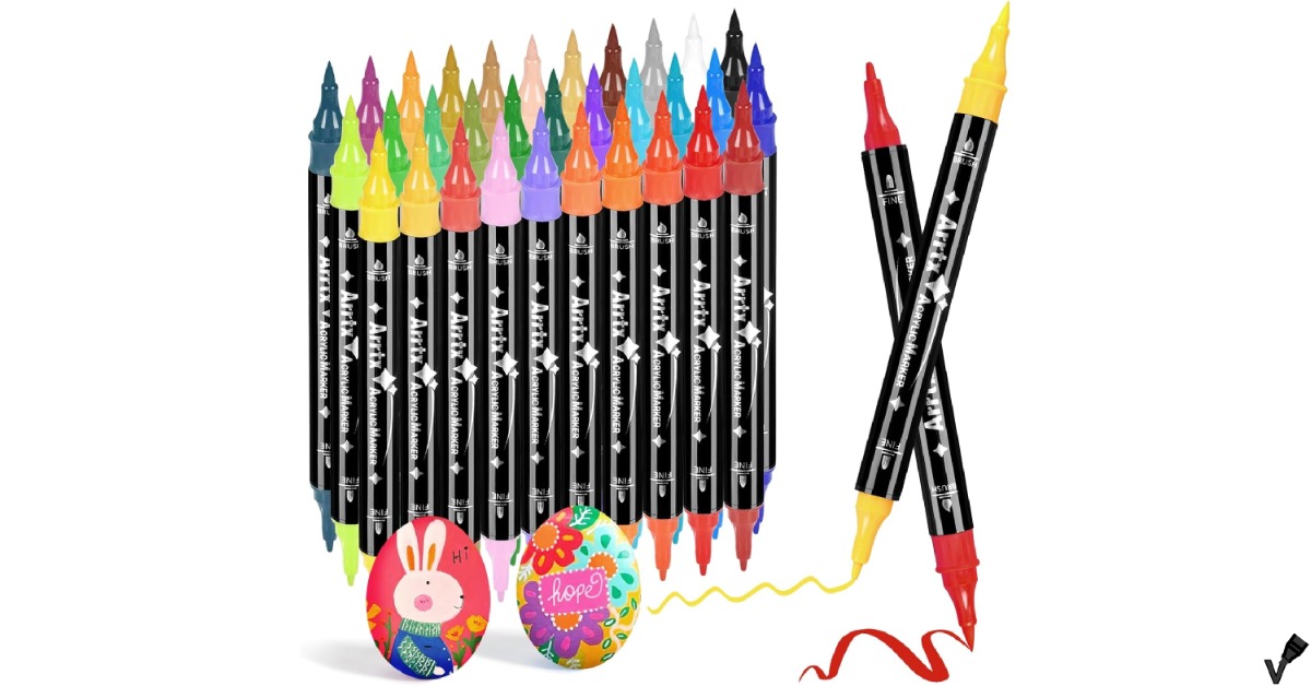 Arrtx Acrylic Paint Pens - 32 Colors Brush Tip and Fine Tip (Dual Tip ...